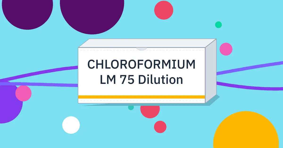 Symbolbild: Packung mit der Aufschrift CHLOROFORMIUM LM 75 Dilution (PZN 13444810) – Verfügbarkeit und Bezug in Apotheken in Frankfurt am Main