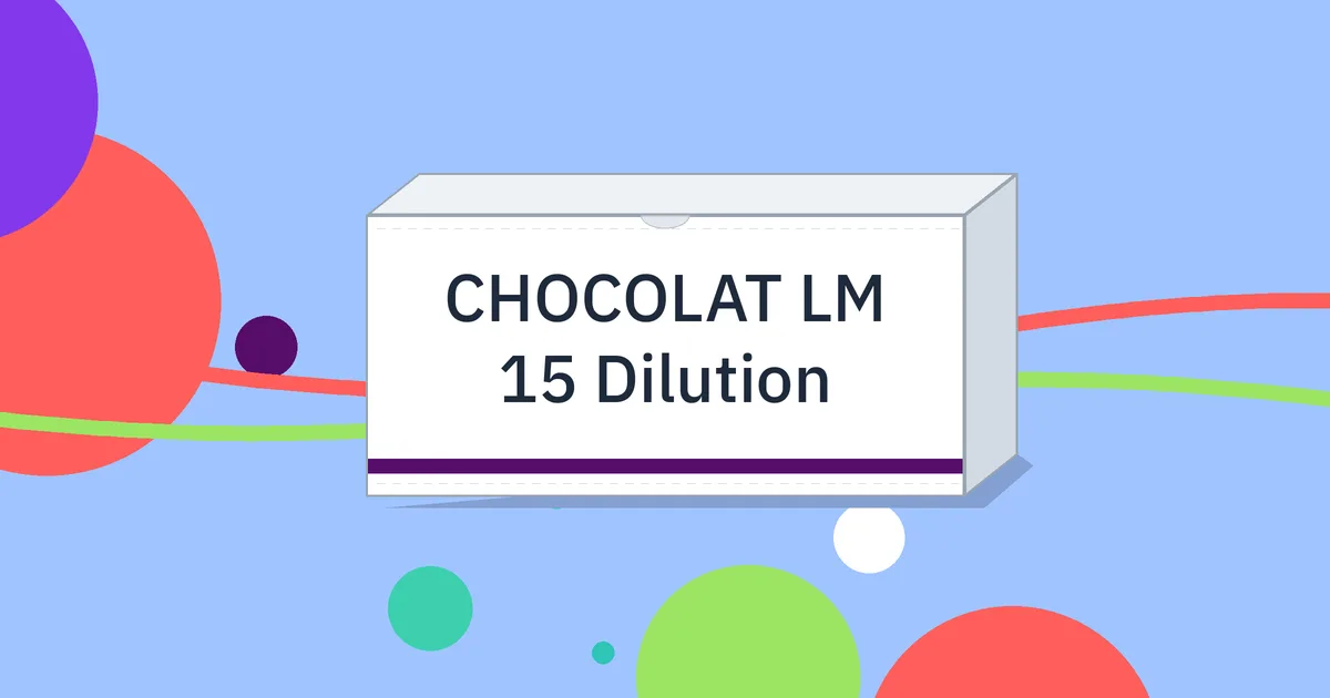 Symbolbild: Packung mit der Aufschrift CHOCOLAT LM 15 Dilution (PZN 12816936) – Verfügbarkeit und Bezug in Apotheken in Frankfurt am Main