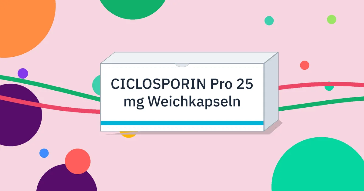 Symbolbild: Packung mit der Aufschrift CICLOSPORIN Pro 25 mg Weichkapseln (PZN 16223021) – Verfügbarkeit und Bezug in Apotheken in Frankfurt am Main