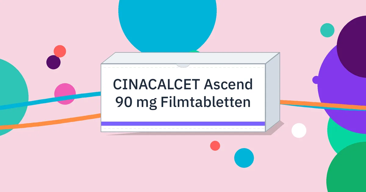 Symbolbild: Packung mit der Aufschrift CINACALCET Ascend 90 mg Filmtabletten (PZN 16127352) – Verfügbarkeit und Bezug in Apotheken in Frankfurt am Main