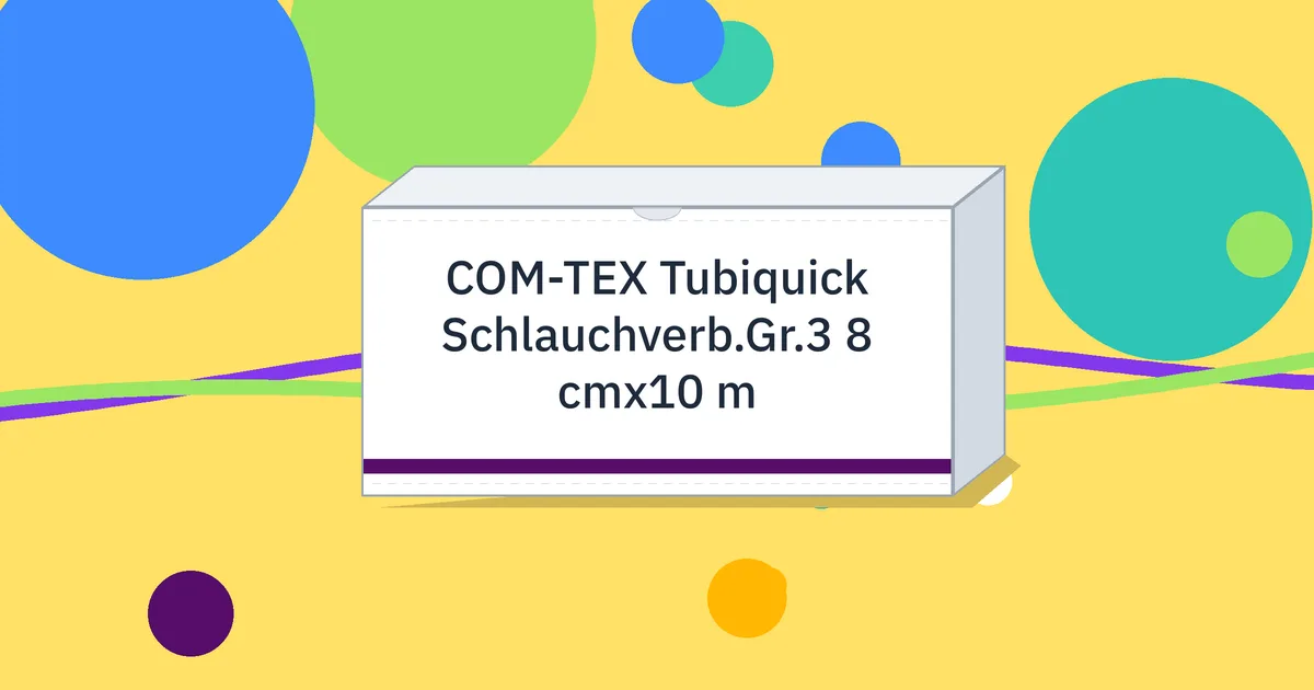 Symbolbild: Packung mit der Aufschrift COM-TEX Tubiquick Schlauchverb.Gr.3 8 cmx10 m (PZN 04723379) – Verfügbarkeit und Bezug in Apotheken in Frankfurt am Main
