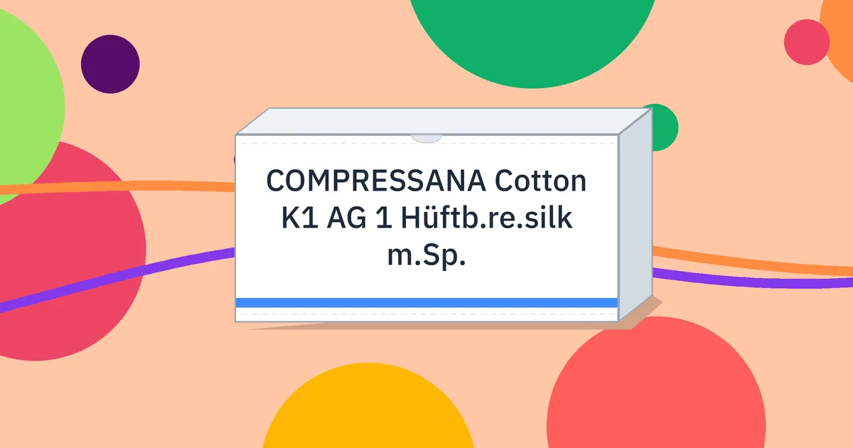 Symbolbild: Packung mit der Aufschrift COMPRESSANA Cotton K1 AG 1 Hüftb.re.silk m.Sp. (PZN 12980191) – Verfügbarkeit und Bezug in Apotheken in Frankfurt am Main