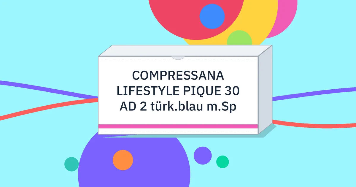 Symbolbild: Packung mit der Aufschrift COMPRESSANA LIFESTYLE PIQUE 30 AD 2 türk.blau m.Sp (PZN 19689783) – Verfügbarkeit und Bezug in Apotheken in Frankfurt am Main