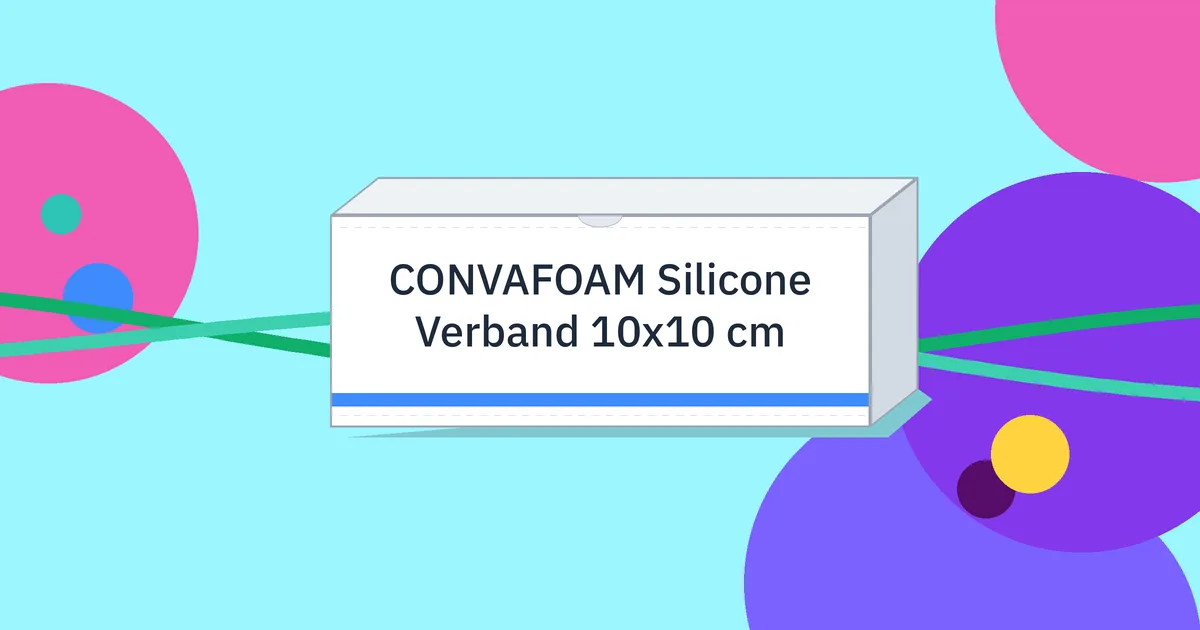Symbolbild: Packung mit der Aufschrift CONVAFOAM Silicone Verband 10x10 cm (PZN 17256502) – Verfügbarkeit und Bezug in Apotheken in Frankfurt am Main