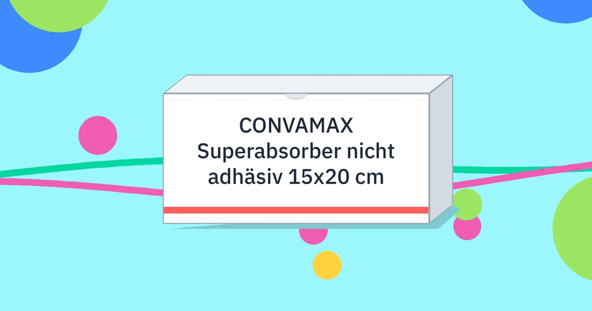 Symbolbild: Packung mit der Aufschrift CONVAMAX Superabsorber nicht adhäsiv 15x20 cm (PZN 15634377) – Verfügbarkeit und Bezug in Apotheken in Frankfurt am Main