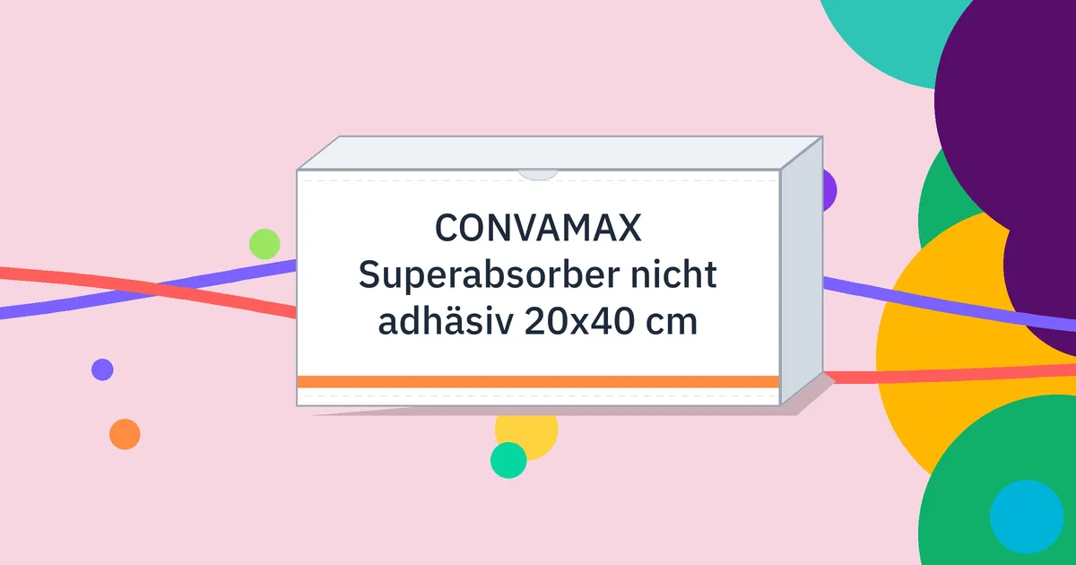 Symbolbild: Packung mit der Aufschrift CONVAMAX Superabsorber nicht adhäsiv 20x40 cm (PZN 17615579) – Verfügbarkeit und Bezug in Apotheken in Frankfurt am Main