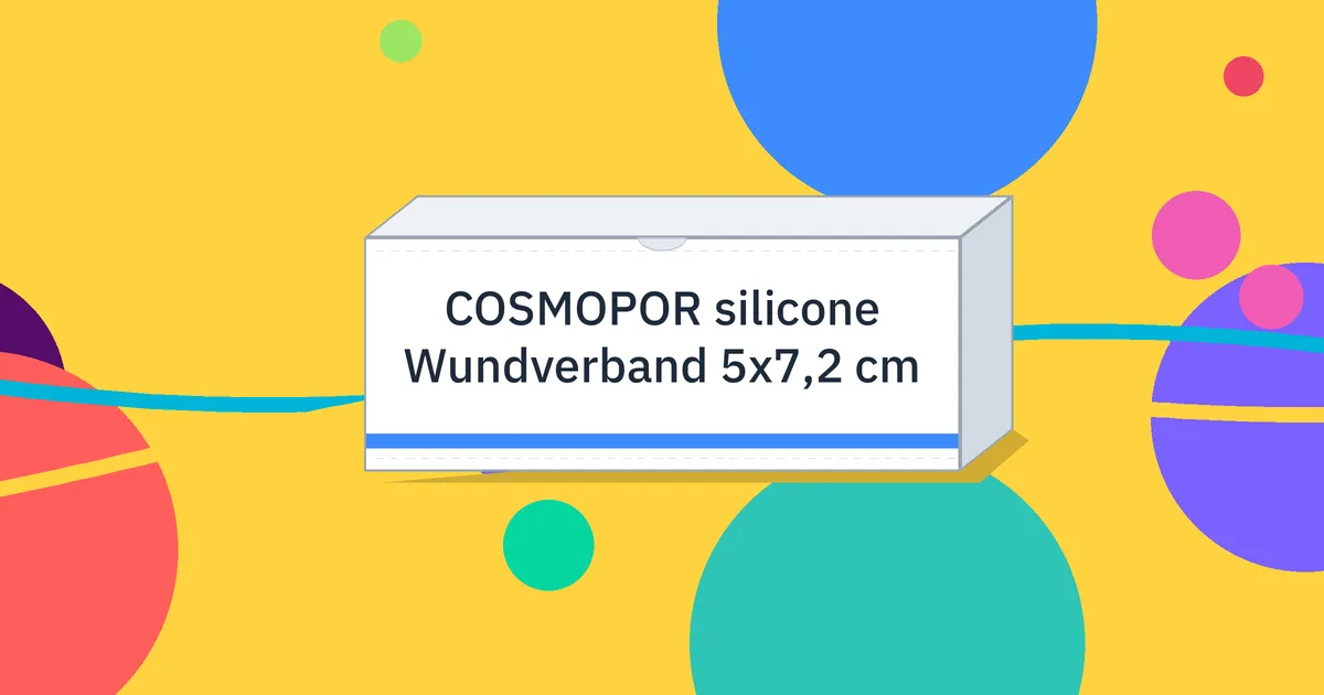 Symbolbild: Packung mit der Aufschrift COSMOPOR silicone Wundverband 5x7,2 cm (PZN 20306698) – Verfügbarkeit und Bezug in Apotheken in Frankfurt am Main