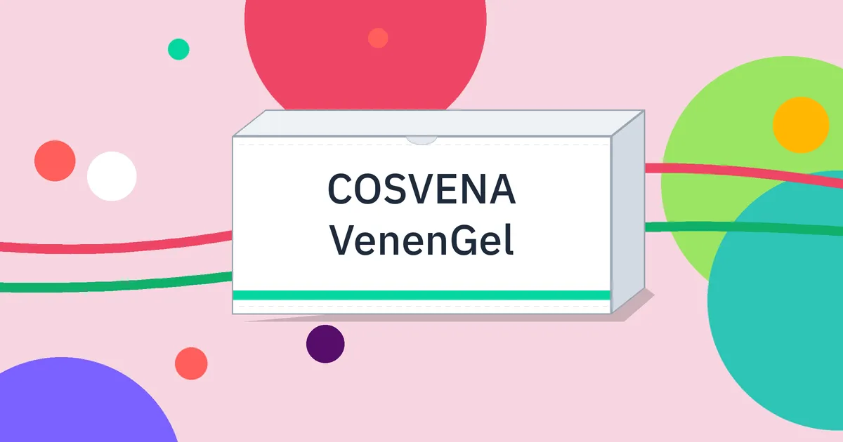 Symbolbild: Packung mit der Aufschrift COSVENA VenenGel (PZN 18053379) – Verfügbarkeit und Bezug in Apotheken in Frankfurt am Main