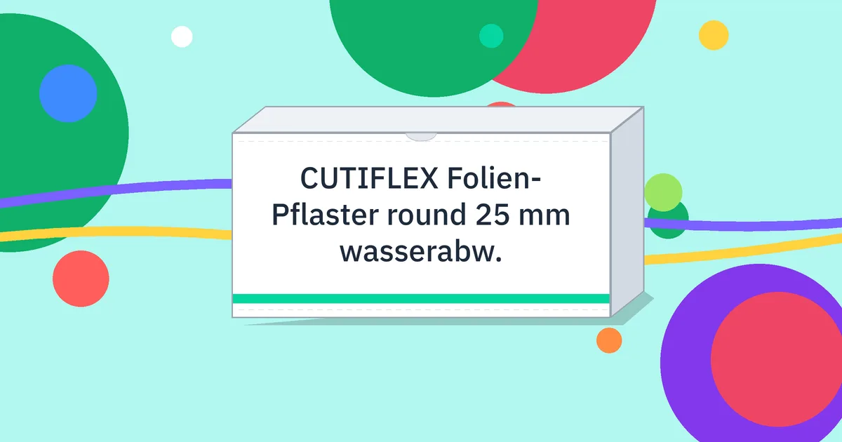 Symbolbild: Packung mit der Aufschrift CUTIFLEX Folien-Pflaster round 25 mm wasserabw. (PZN 12392264) – Verfügbarkeit und Bezug in Apotheken in Frankfurt am Main