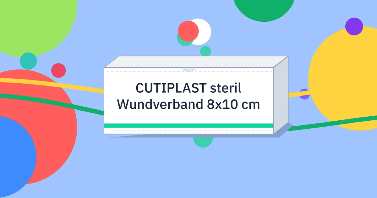 Symbolbild: Packung mit der Aufschrift CUTIPLAST steril Wundverband 8x10 cm (PZN 10275100) – Verfügbarkeit und Bezug in Apotheken in Frankfurt am Main