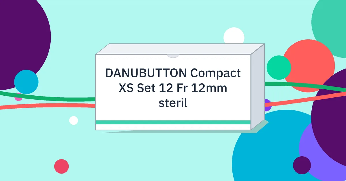Symbolbild: Packung mit der Aufschrift DANUBUTTON Compact XS Set 12 Fr 12mm steril (PZN 19852450) – Verfügbarkeit und Bezug in Apotheken in Frankfurt am Main