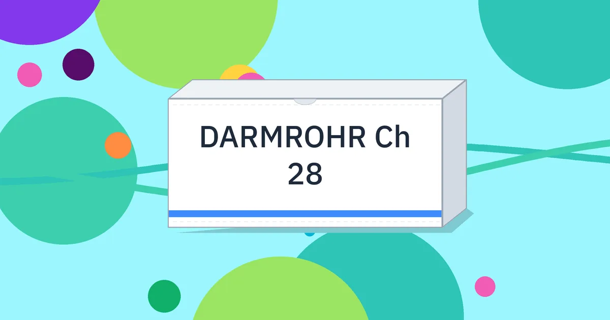 Symbolbild: Packung mit der Aufschrift DARMROHR Ch 28 (PZN 02411693) – Verfügbarkeit und Bezug in Apotheken in Frankfurt am Main