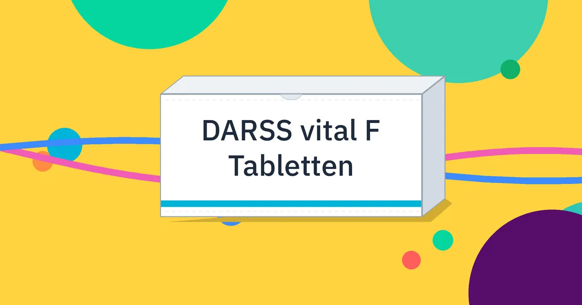 Symbolbild: Packung mit der Aufschrift DARSS vital F Tabletten (PZN 12442507) – Verfügbarkeit und Bezug in Apotheken in Frankfurt am Main