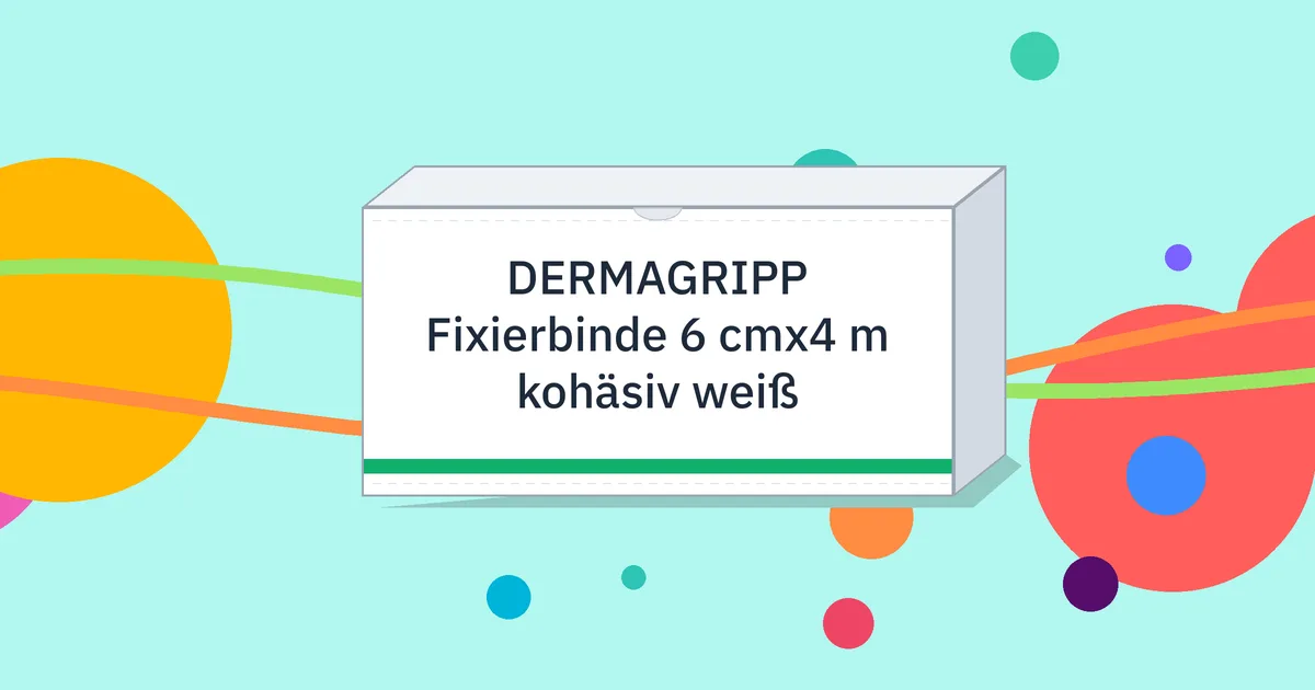 Symbolbild: Packung mit der Aufschrift DERMAGRIPP Fixierbinde 6 cmx4 m kohäsiv weiß (PZN 05549311) – Verfügbarkeit und Bezug in Apotheken in Frankfurt am Main