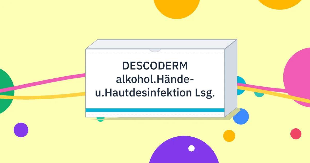Symbolbild: Packung mit der Aufschrift DESCODERM alkohol.Hände- u.Hautdesinfektion Lsg. (PZN 04606389) – Verfügbarkeit und Bezug in Apotheken in Frankfurt am Main