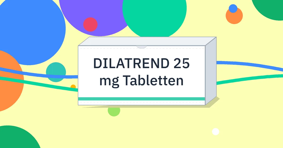 Symbolbild: Packung mit der Aufschrift DILATREND 25 mg Tabletten (PZN 11649057) – Verfügbarkeit und Bezug in Apotheken in Frankfurt am Main