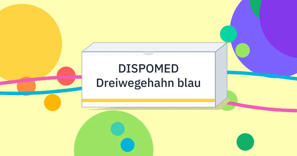 Symbolbild: Packung mit der Aufschrift DISPOMED Dreiwegehahn blau (PZN 19453075) – Verfügbarkeit und Bezug in Apotheken in Frankfurt am Main