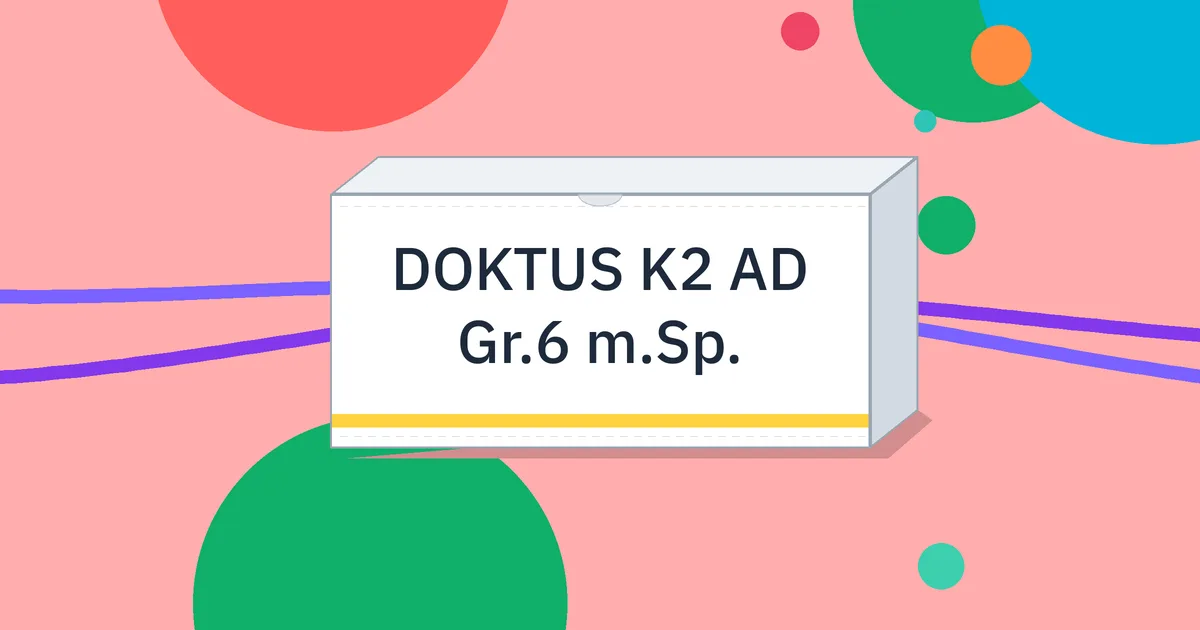 Symbolbild: Packung mit der Aufschrift DOKTUS K2 AD Gr.6 m.Sp. (PZN 03308833) – Verfügbarkeit und Bezug in Apotheken in Frankfurt am Main