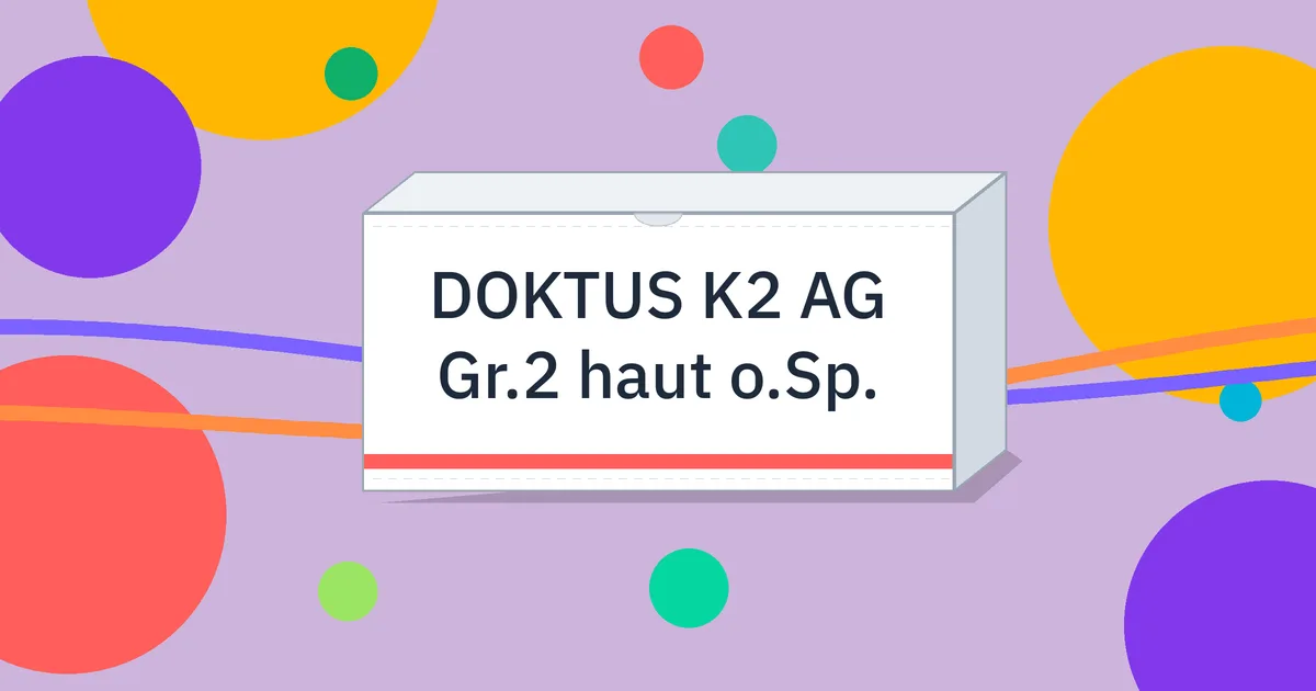 Symbolbild: Packung mit der Aufschrift DOKTUS K2 AG Gr.2 haut o.Sp. (PZN 00596642) – Verfügbarkeit und Bezug in Apotheken in Frankfurt am Main