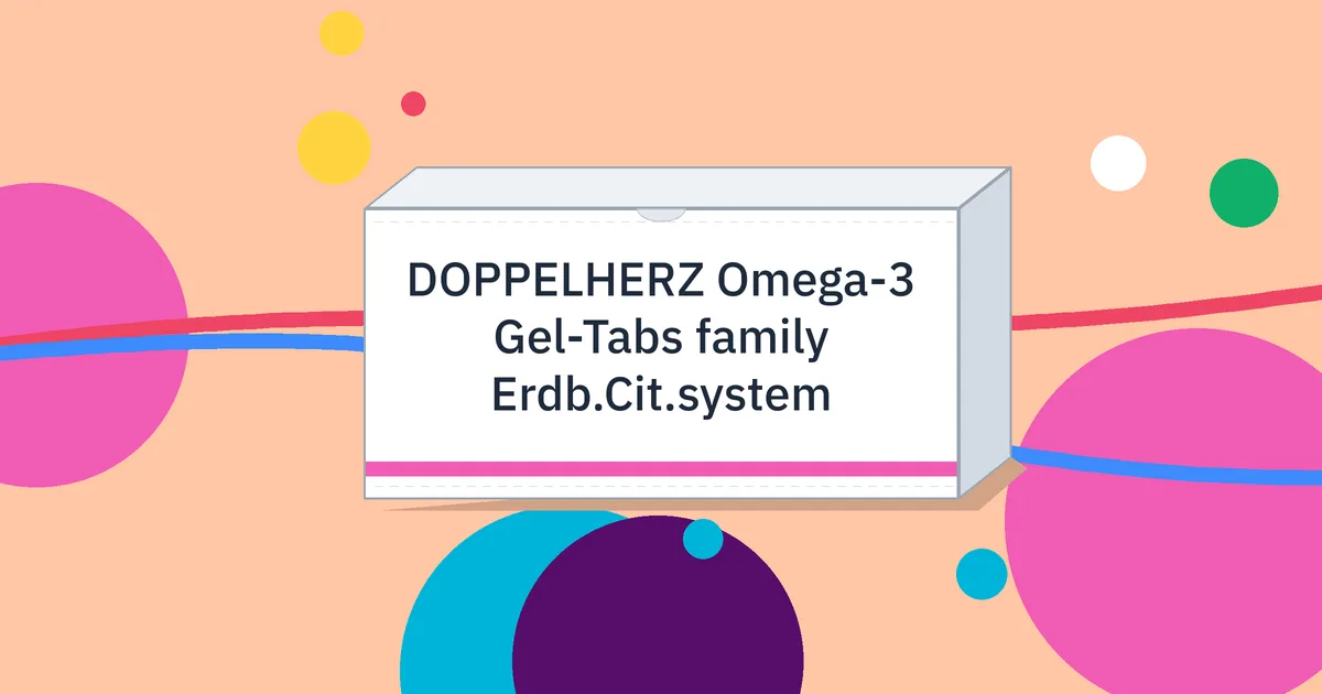 Symbolbild: Packung mit der Aufschrift DOPPELHERZ Omega-3 Gel-Tabs family Erdb.Cit.system (PZN 18004412) – Verfügbarkeit und Bezug in Apotheken in Frankfurt am Main