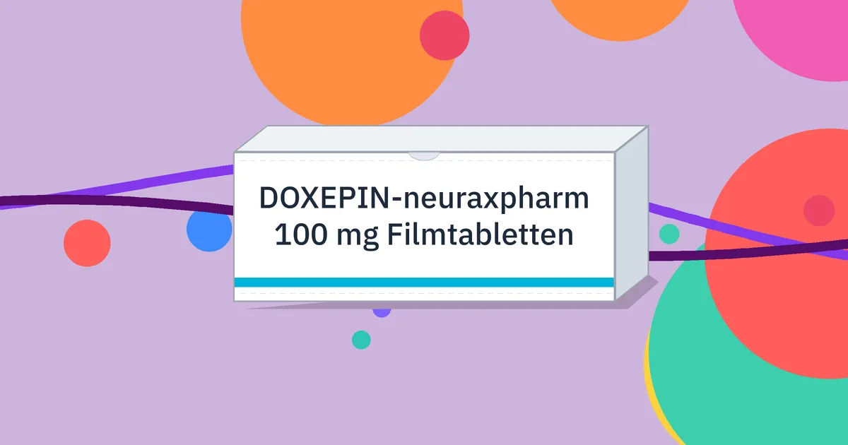 Symbolbild: Packung mit der Aufschrift DOXEPIN-neuraxpharm 100 mg Filmtabletten (PZN 04815437) – Verfügbarkeit und Bezug in Apotheken in Frankfurt am Main