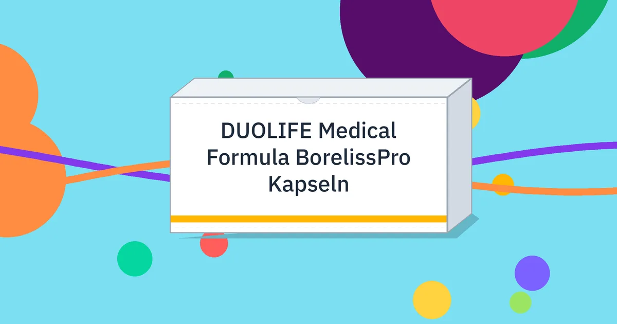 Symbolbild: Packung mit der Aufschrift DUOLIFE Medical Formula BorelissPro Kapseln (PZN 16613615) – Verfügbarkeit und Bezug in Apotheken in Frankfurt am Main