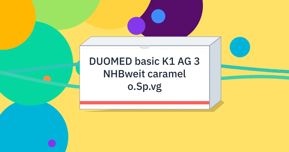 Symbolbild: Packung mit der Aufschrift DUOMED basic K1 AG 3 NHBweit caramel o.Sp.vg (PZN 20905594) – Verfügbarkeit und Bezug in Apotheken in Frankfurt am Main