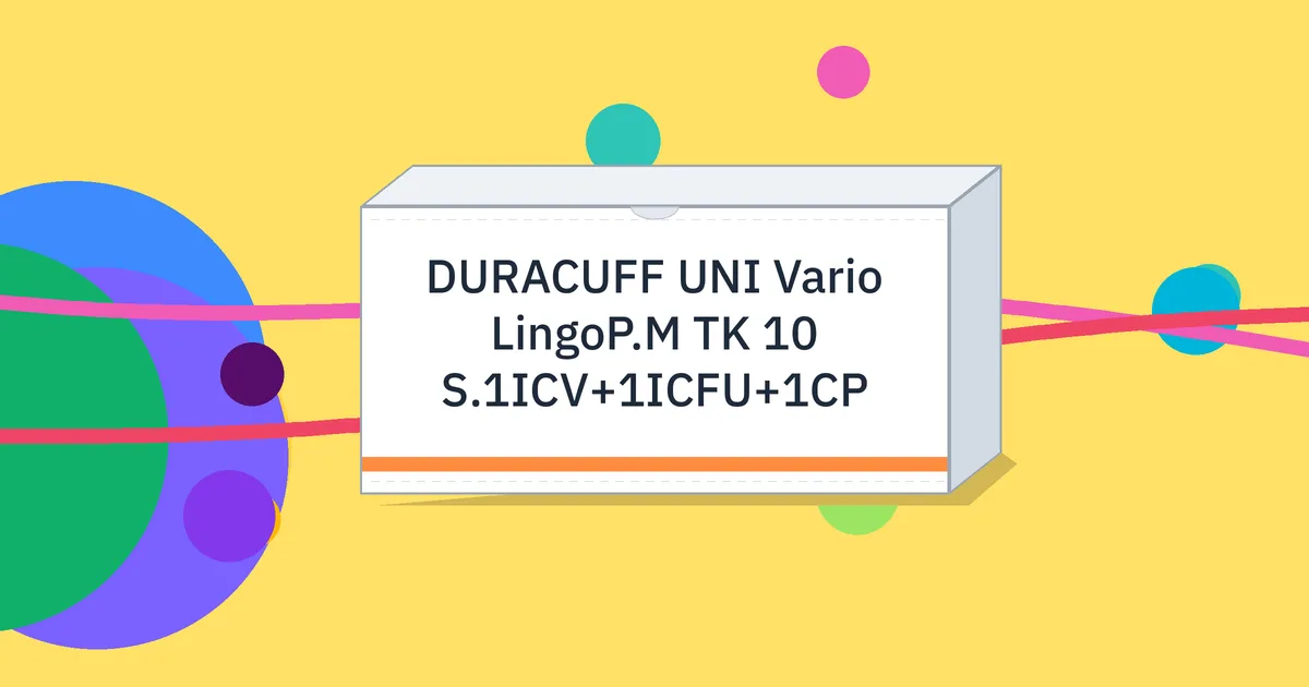 Symbolbild: Packung mit der Aufschrift DURACUFF UNI Vario LingoP.M TK 10 S.1ICV+1ICFU+1CP (PZN 16031089) – Verfügbarkeit und Bezug in Apotheken in Frankfurt am Main