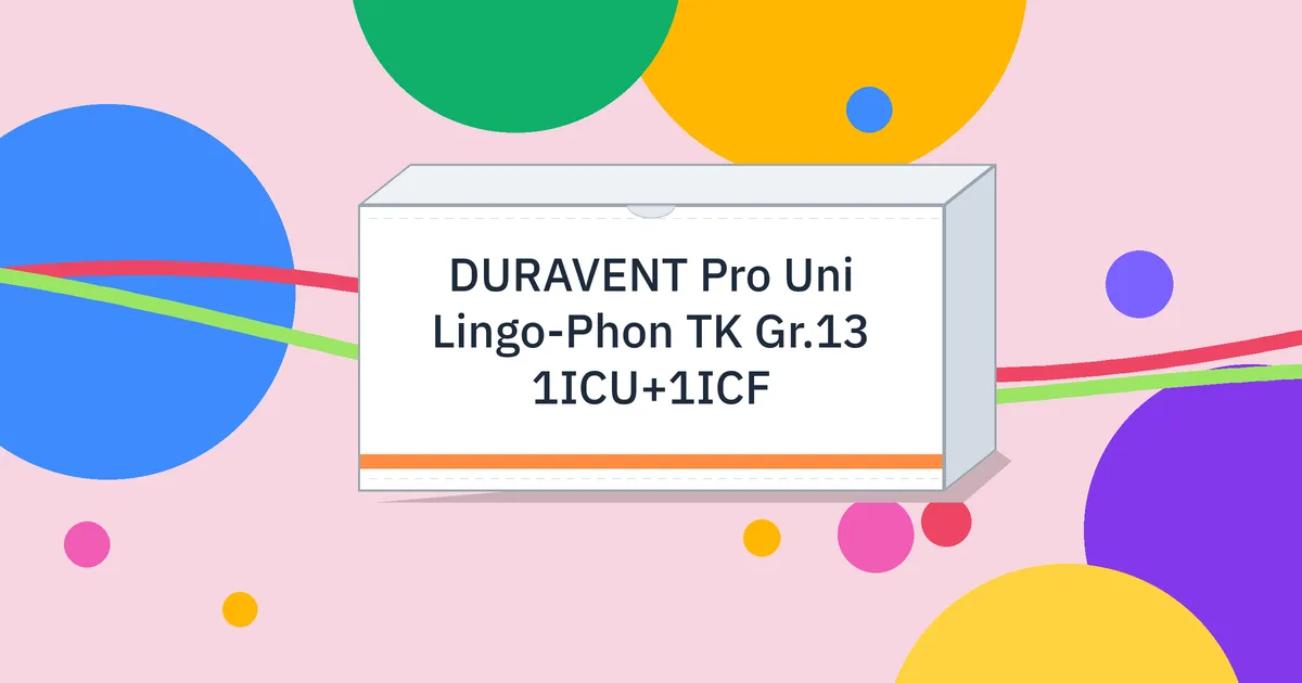 Symbolbild: Packung mit der Aufschrift DURAVENT Pro Uni Lingo-Phon TK Gr.13 1ICU+1ICF (PZN 19246382) – Verfügbarkeit und Bezug in Apotheken in Frankfurt am Main
