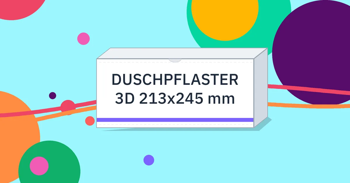 Symbolbild: Packung mit der Aufschrift DUSCHPFLASTER 3D 213x245 mm (PZN 09155201) – Verfügbarkeit und Bezug in Apotheken in Frankfurt am Main