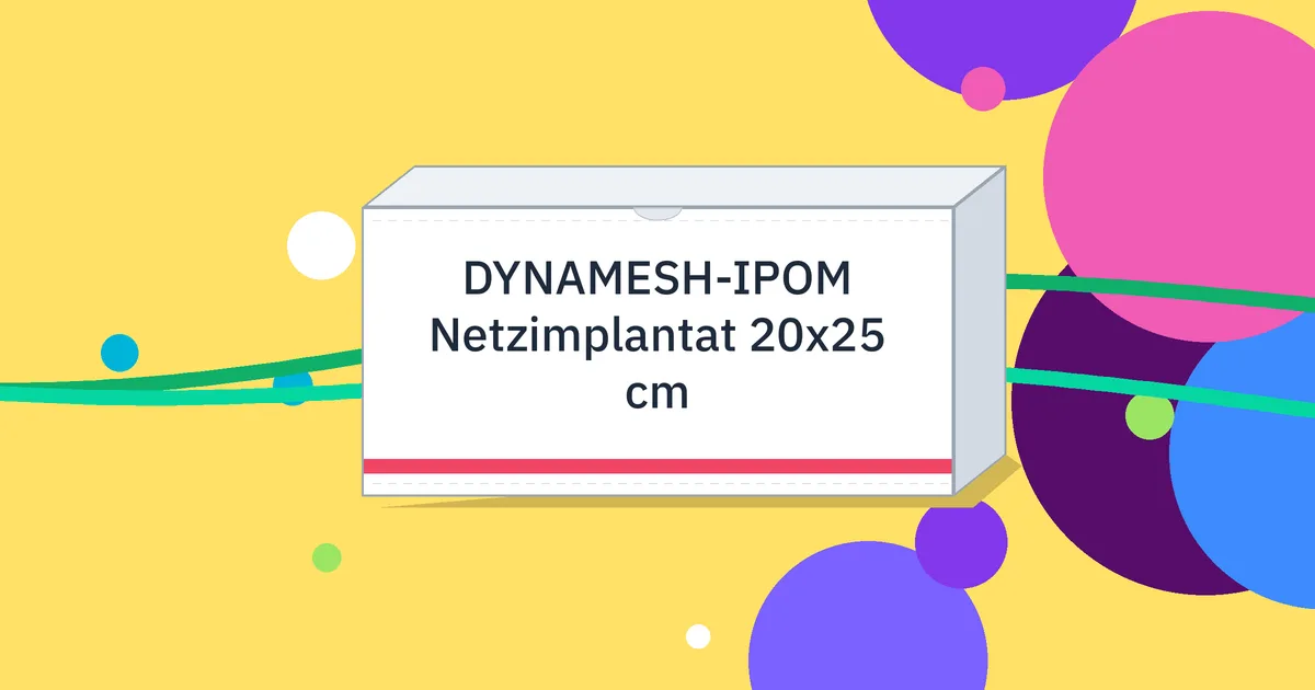 Symbolbild: Packung mit der Aufschrift DYNAMESH-IPOM Netzimplantat 20x25 cm (PZN 19389408) – Verfügbarkeit und Bezug in Apotheken in Frankfurt am Main