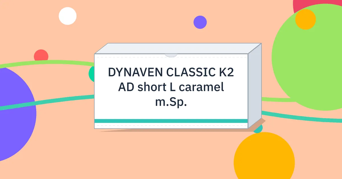 Symbolbild: Packung mit der Aufschrift DYNAVEN CLASSIC K2 AD short L caramel m.Sp. (PZN 18417835) – Verfügbarkeit und Bezug in Apotheken in Frankfurt am Main