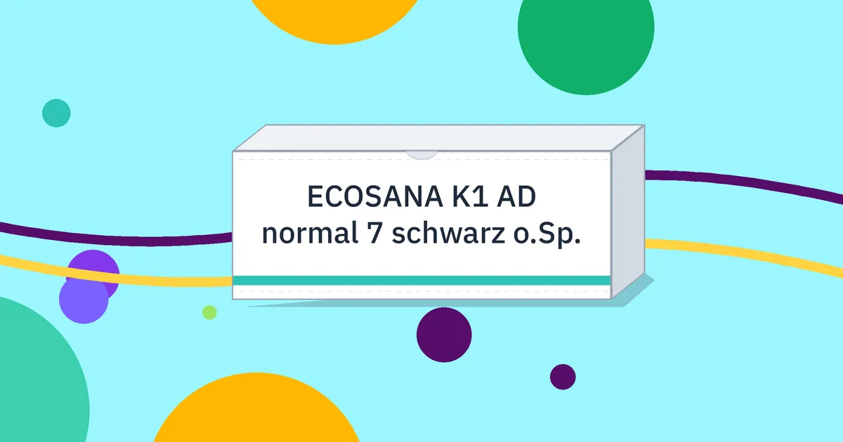 Symbolbild: Packung mit der Aufschrift ECOSANA K1 AD normal 7 schwarz o.Sp. (PZN 04725378) – Verfügbarkeit und Bezug in Apotheken in Frankfurt am Main