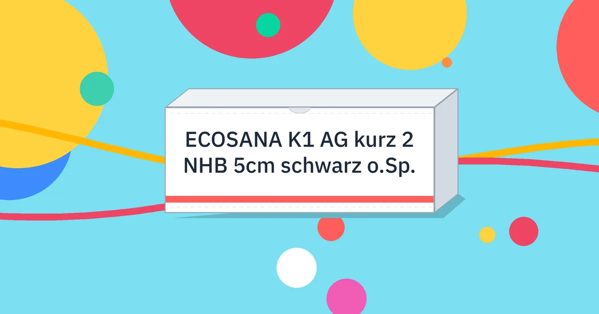 Symbolbild: Packung mit der Aufschrift ECOSANA K1 AG kurz 2 NHB 5cm schwarz o.Sp. (PZN 04726432) – Verfügbarkeit und Bezug in Apotheken in Frankfurt am Main