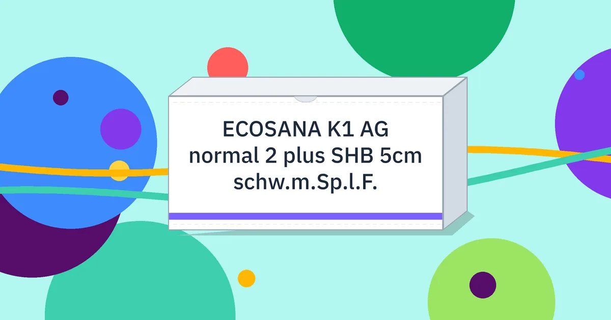 Symbolbild: Packung mit der Aufschrift ECOSANA K1 AG normal 2 plus SHB 5cm schw.m.Sp.l.F. (PZN 04726544) – Verfügbarkeit und Bezug in Apotheken in Frankfurt am Main