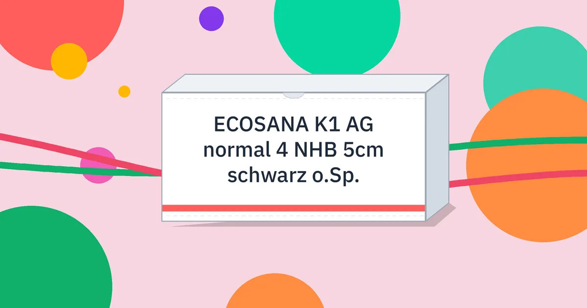 Symbolbild: Packung mit der Aufschrift ECOSANA K1 AG normal 4 NHB 5cm schwarz o.Sp. (PZN 04727940) – Verfügbarkeit und Bezug in Apotheken in Frankfurt am Main