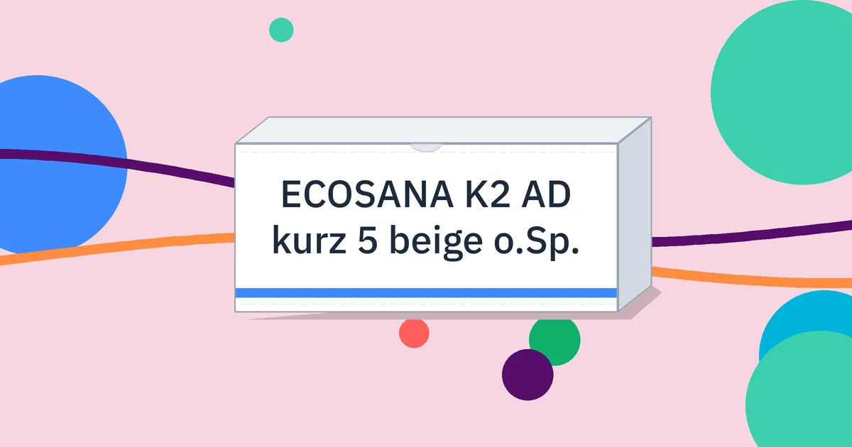 Symbolbild: Packung mit der Aufschrift ECOSANA K2 AD kurz 5 beige o.Sp. (PZN 01349265) – Verfügbarkeit und Bezug in Apotheken in Frankfurt am Main
