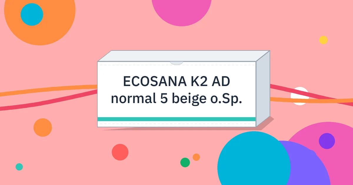 Symbolbild: Packung mit der Aufschrift ECOSANA K2 AD normal 5 beige o.Sp. (PZN 01349006) – Verfügbarkeit und Bezug in Apotheken in Frankfurt am Main