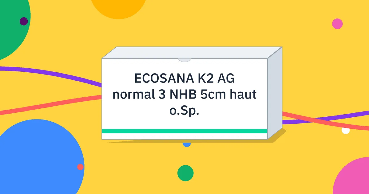 Symbolbild: Packung mit der Aufschrift ECOSANA K2 AG normal 3 NHB 5cm haut o.Sp. (PZN 01425747) – Verfügbarkeit und Bezug in Apotheken in Frankfurt am Main