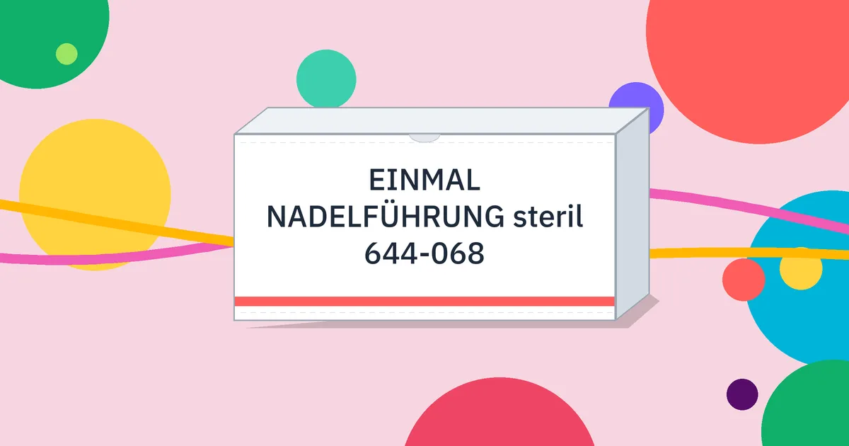 Symbolbild: Packung mit der Aufschrift EINMAL NADELFÜHRUNG steril 644-068 (PZN 16258462) – Verfügbarkeit und Bezug in Apotheken in Frankfurt am Main