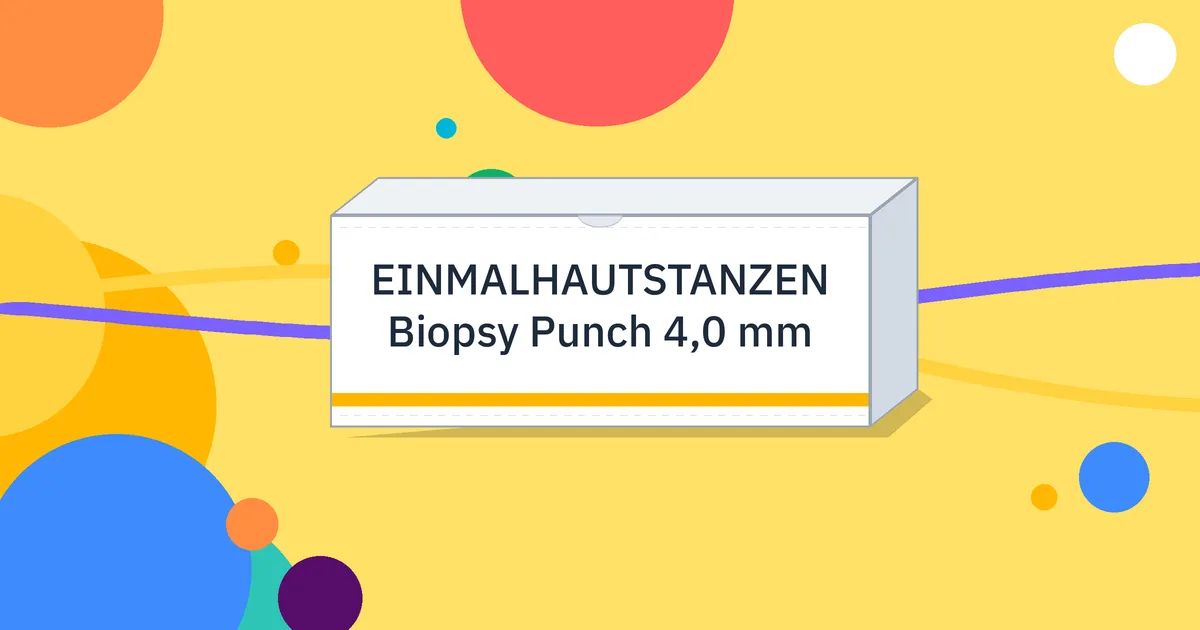 Symbolbild: Packung mit der Aufschrift EINMALHAUTSTANZEN Biopsy Punch 4,0 mm (PZN 19104156) – Verfügbarkeit und Bezug in Apotheken in Frankfurt am Main