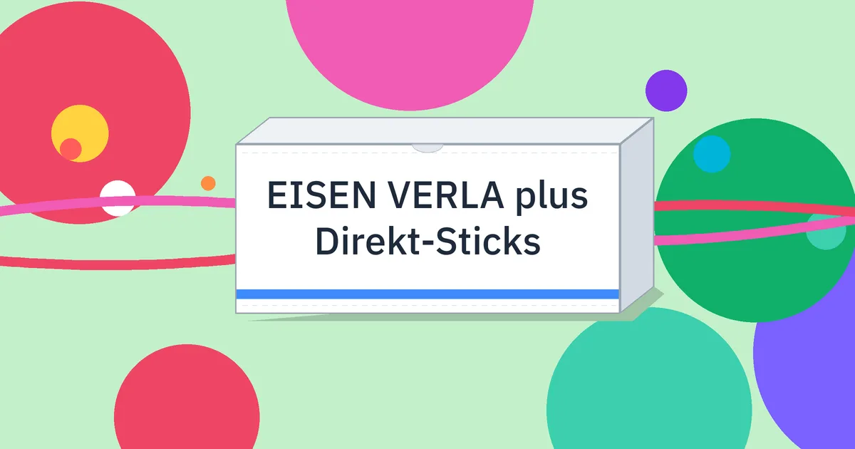 Symbolbild: Packung mit der Aufschrift EISEN VERLA plus Direkt-Sticks (PZN 14445438) – Verfügbarkeit und Bezug in Apotheken in Frankfurt am Main