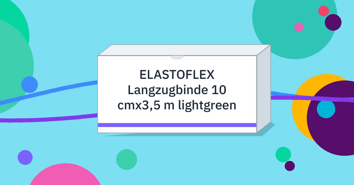 Symbolbild: Packung mit der Aufschrift ELASTOFLEX Langzugbinde 10 cmx3,5 m lightgreen (PZN 17175324) – Verfügbarkeit und Bezug in Apotheken in Frankfurt am Main