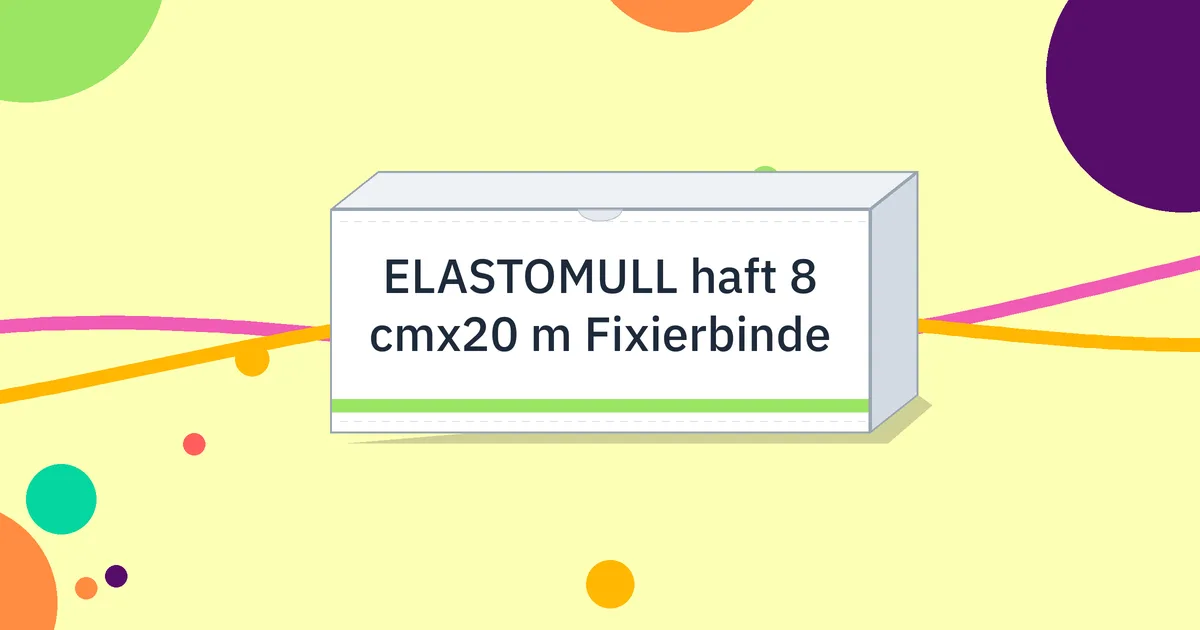 Symbolbild: Packung mit der Aufschrift ELASTOMULL haft 8 cmx20 m Fixierbinde (PZN 17492177) – Verfügbarkeit und Bezug in Apotheken in Frankfurt am Main