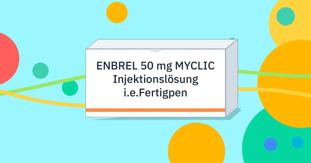 Symbolbild: Packung mit der Aufschrift ENBREL 50 mg MYCLIC Injektionslösung i.e.Fertigpen (PZN 19625889) – Verfügbarkeit und Bezug in Apotheken in Frankfurt am Main