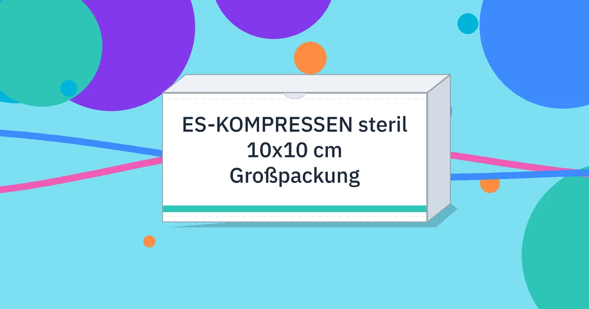 Symbolbild: Packung mit der Aufschrift ES-KOMPRESSEN steril 10x10 cm Großpackung (PZN 19700527) – Verfügbarkeit und Bezug in Apotheken in Frankfurt am Main