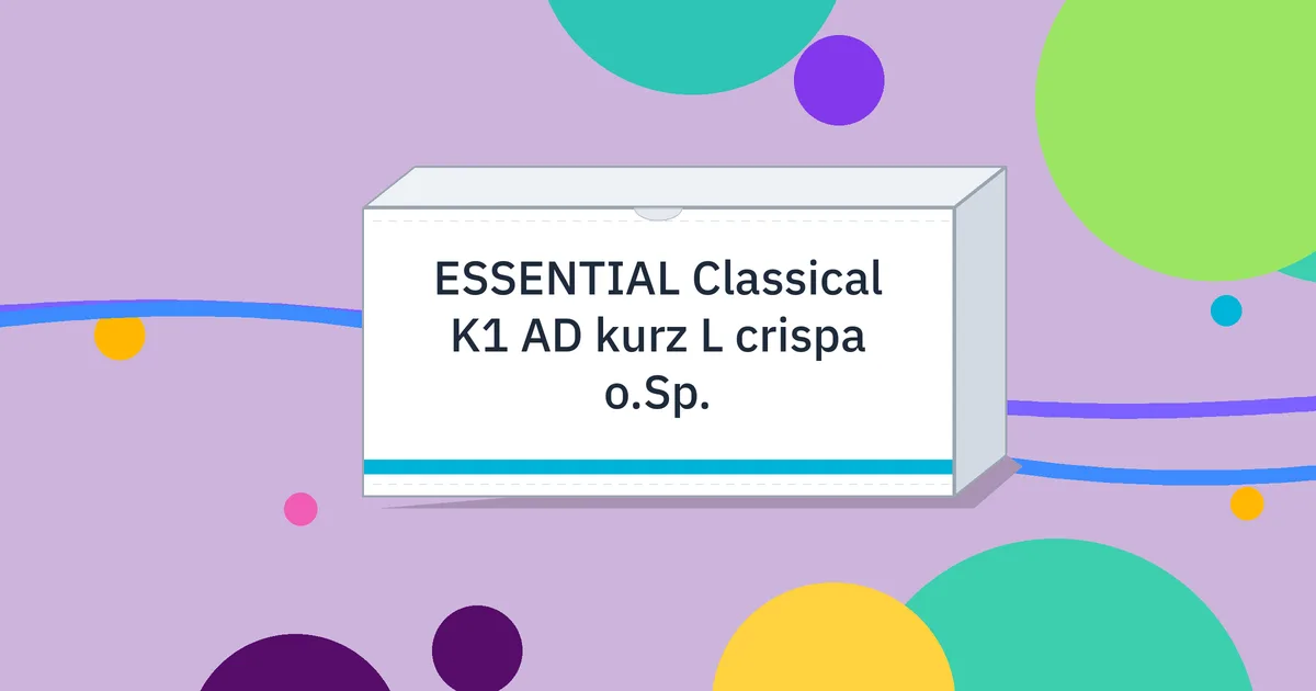 Symbolbild: Packung mit der Aufschrift ESSENTIAL Classical K1 AD kurz L crispa o.Sp. (PZN 17000866) – Verfügbarkeit und Bezug in Apotheken in Frankfurt am Main