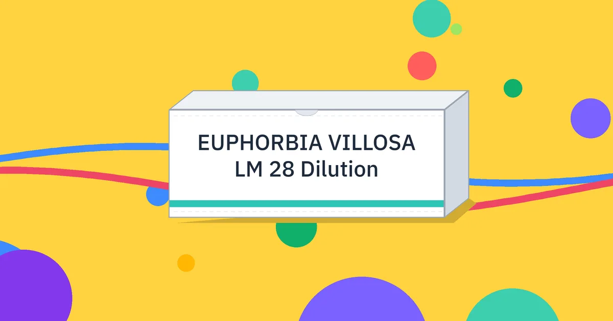 Symbolbild: Packung mit der Aufschrift EUPHORBIA VILLOSA LM 28 Dilution (PZN 13482928) – Verfügbarkeit und Bezug in Apotheken in Frankfurt am Main