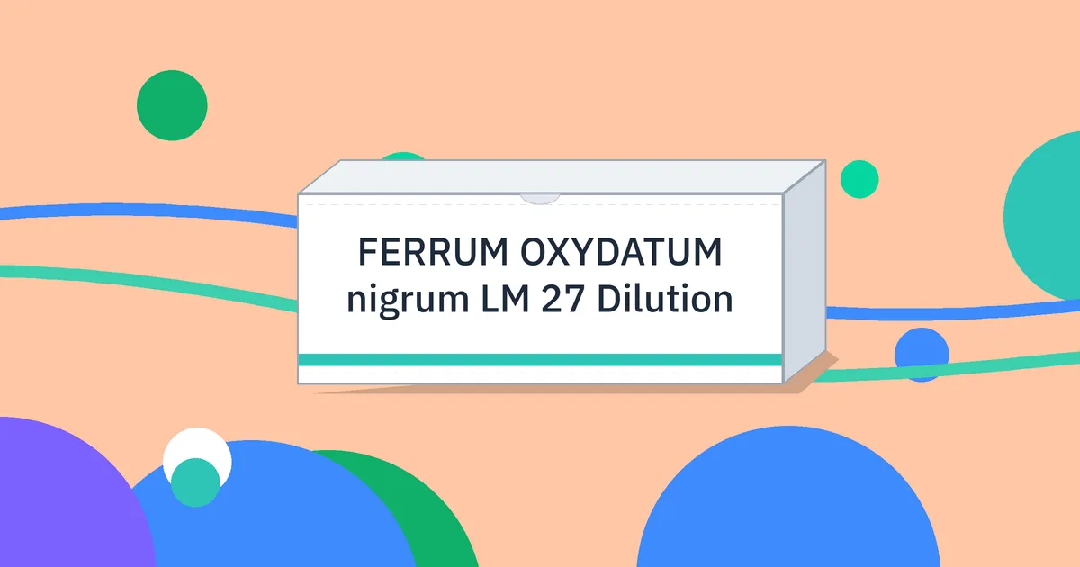 Symbolbild: Packung mit der Aufschrift FERRUM OXYDATUM nigrum LM 27 Dilution (PZN 12851364) – Verfügbarkeit und Bezug in Apotheken in Frankfurt am Main