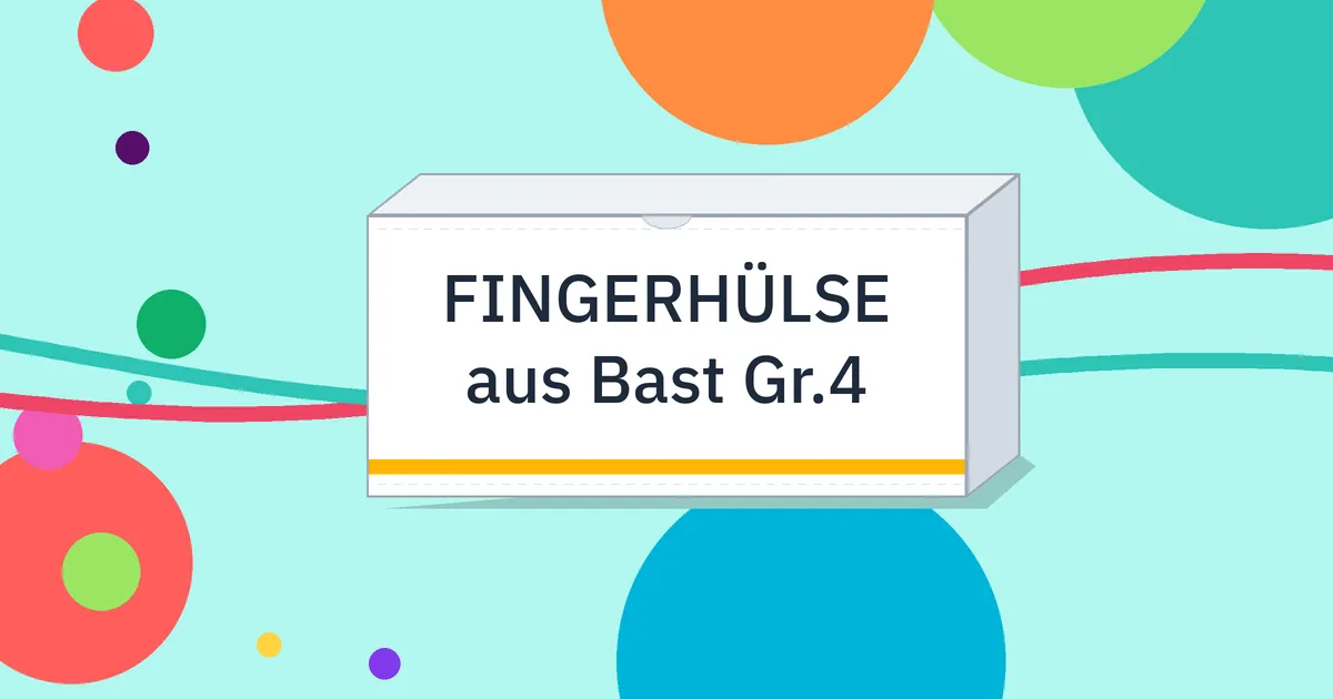 Symbolbild: Packung mit der Aufschrift FINGERHÜLSE aus Bast Gr.4 (PZN 07018078) – Verfügbarkeit und Bezug in Apotheken in Frankfurt am Main